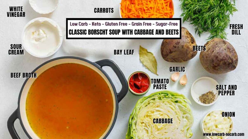 Classic Borscht Soup with Cabbage and Beets - Low Carb No Carb