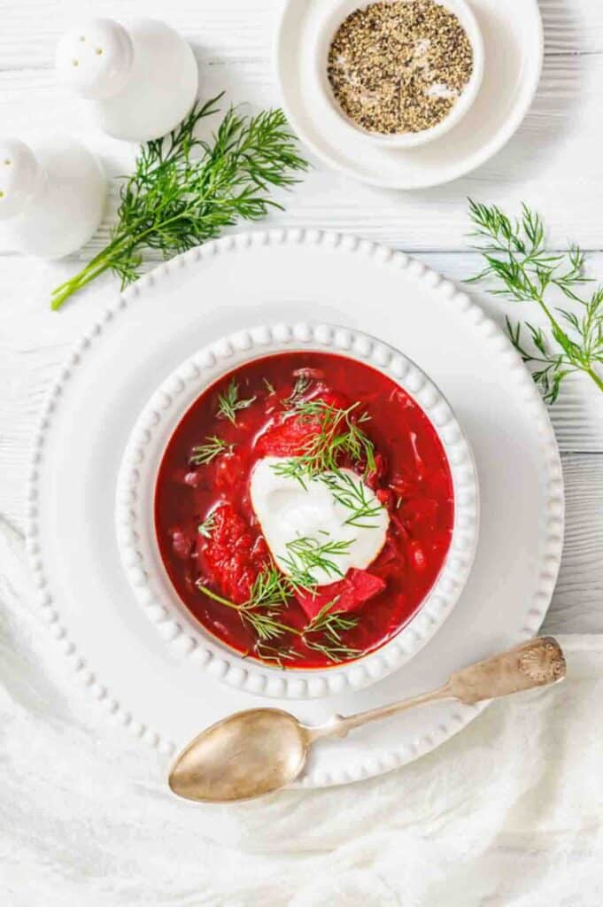 Classic Borscht Soup with Cabbage and Beets - Low Carb No Carb